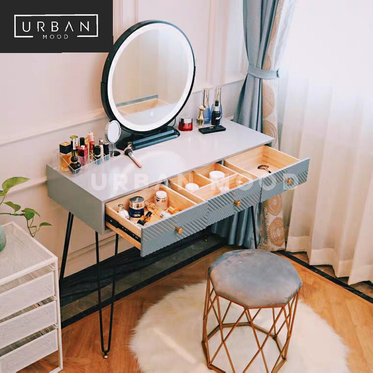 DORIAN Grey LED Vanity Table Set – RoomyRoom.com - Contemporary Modern ...